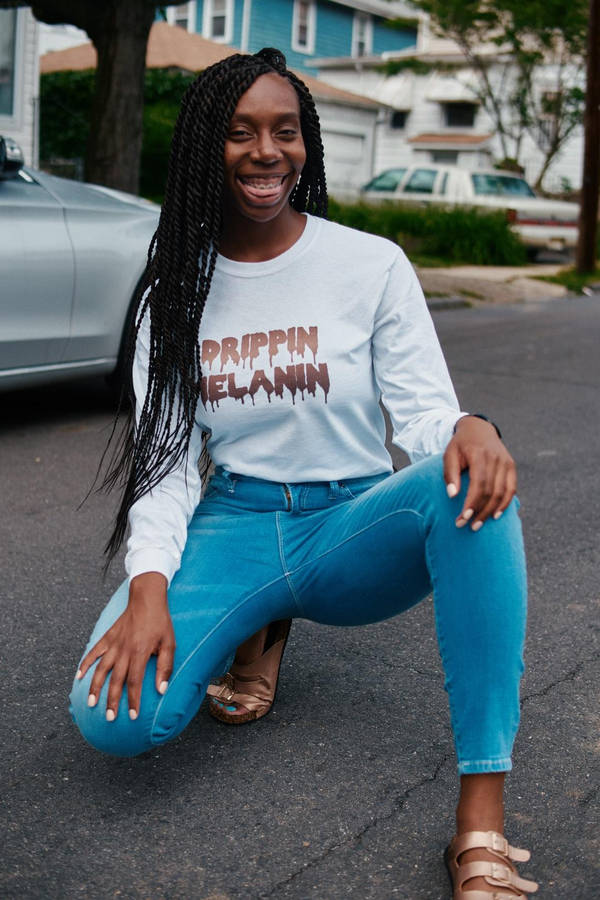 Black Girl Baddie With Drippin' Melanin Shirt Wallpaper | WallpapersOK